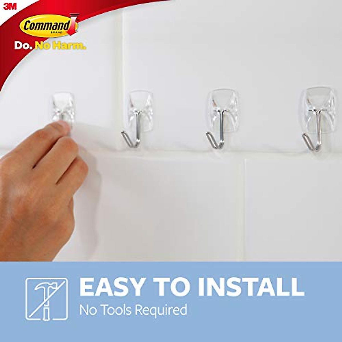 Command Wire Hooks, Small, Clear, 3-Hook, 6-Pack (18 Hooks Total)