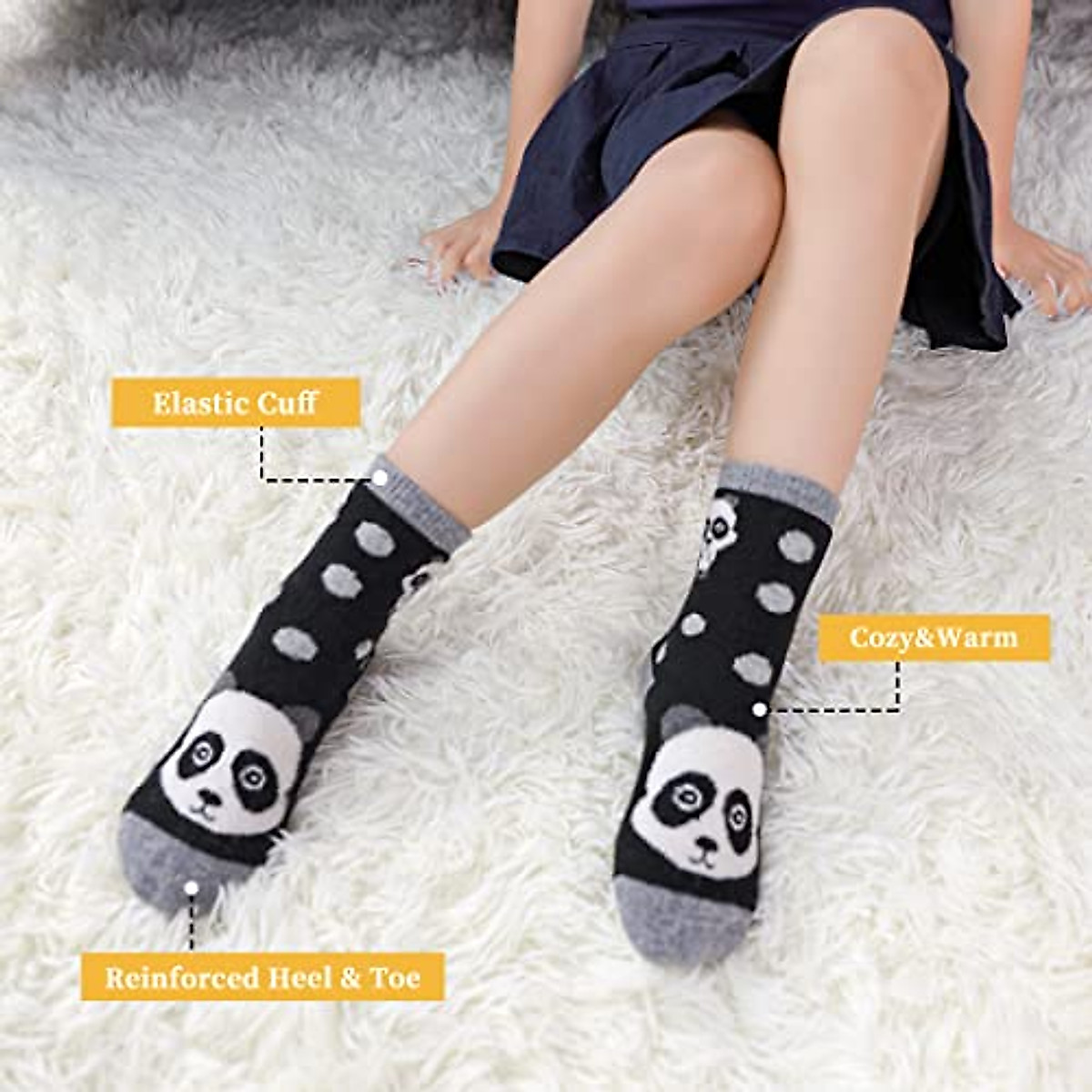 FNOVCO Kids Merino Wool Hiking Socks Toddlers Boys Girls Cozy Thermal Winter Thick Warm Crew Socks 6 Pairs (4-7 Years, Animal 02)