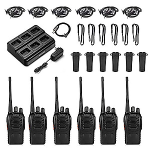 6pcs BAOFENG BF-888S Walkie Talkie for Adults, Long Range Two Way Radio, 1500mAh 16 CH, 6 Radios 6 Earpieces 1 Six-way Charger 1 Cable