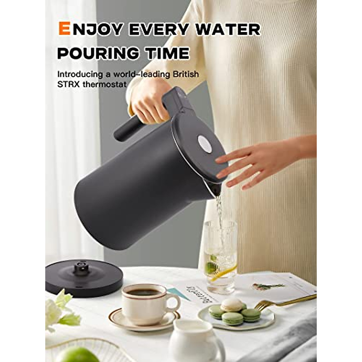 JOYHILL Electric Kettle Temperature Control,6 Variable Temperature Tea Kettle, Stainless Steel Interior 12 Hours Keep Warm,1500W Hot Water Boiler with STRIX Thermostat and Boil-Dry Protection,Black