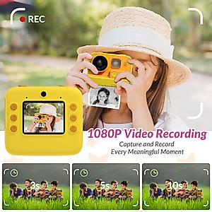 Mafiti Kids Camera Instant Print, 48MP Digital Camera Selfie 1080P Video with 32G TF Card, Toys Gifts for Girls Boys Aged 3-12 for Christmas/Birthday/Holiday (Orange)