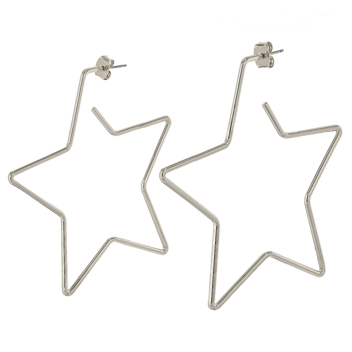 And Lovely Rhodium Dipped Star Earrings - Statement Hoop Earrings - Drop Dangle Earrings (Silver Star Hoop)