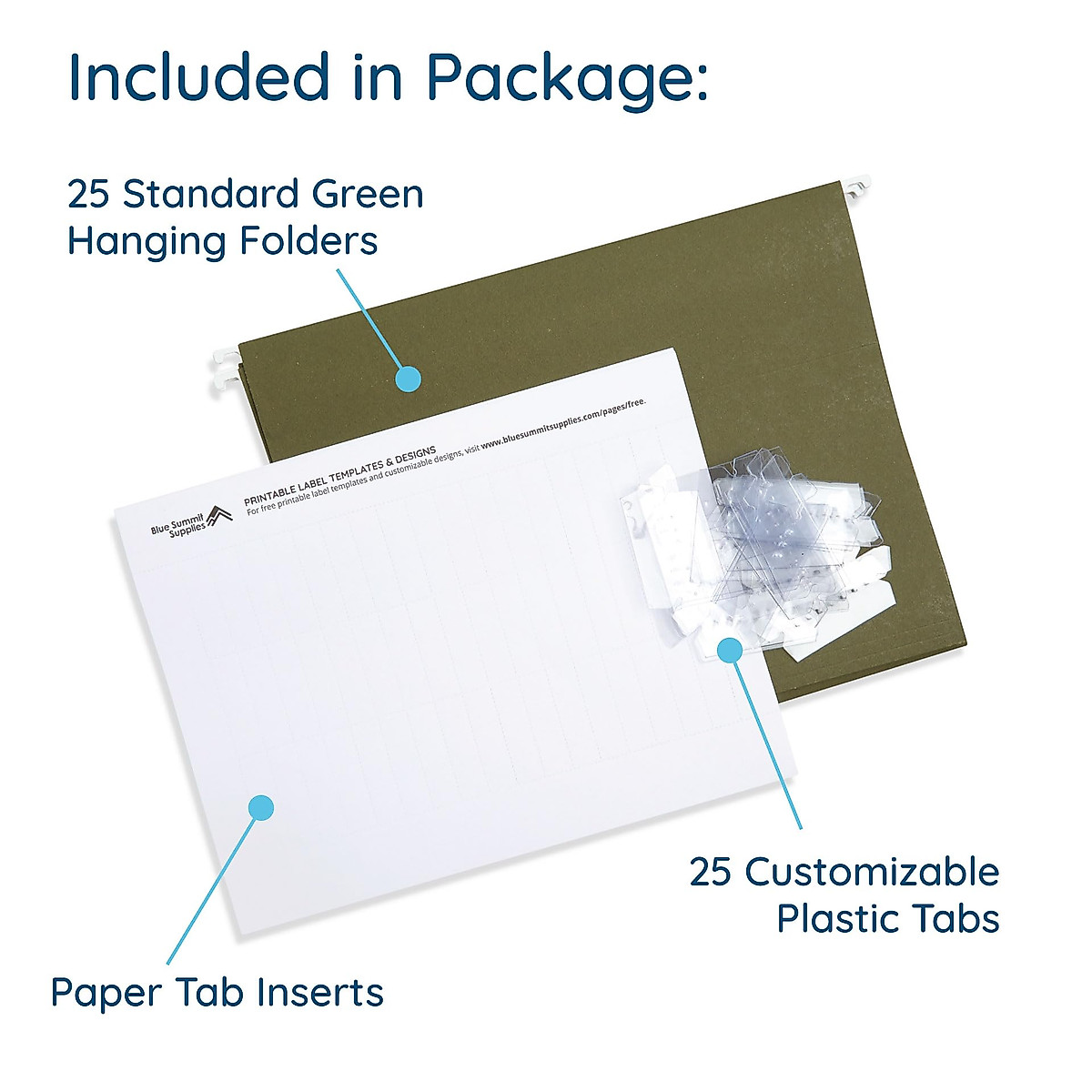 Blue Summit Supplies 25 Hanging File Folders, Reinforced Hanging Folders, Standard File Folders for Filing Cabinet, Letter Size, Green, 25 Pack