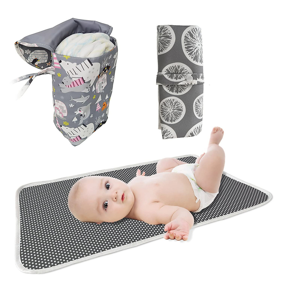 Portable Baby Changing Pad and Diaper Bag, Amenpoki Travel Changing Pad and Diapers Storage Bag, Foldable Waterproof Diaper Pad for Babies with Stroller Diaper Hanging Bag