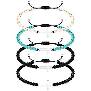 Fumete 16 Pcs Cross Bracelet, Cross Beads Bracelet for Women Men, Cross Yoga Healing Anxiety Bracelets with 4mm Natural Stone Beaded Adjustable Cross Bracelet for Couple Friendship