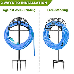 Gykoeaty Garden Hose Holder Freestanding, Detachable Metal Water Hose Holder, Heavy Duty Garden Hose Storage Rack Hose Stand for Outside Yard Lawn