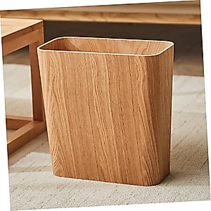 KITANDOVE Wooden Waste Container Trash Can Wrought Iron Office Trash Can Kitchen Waste Basket Khaki