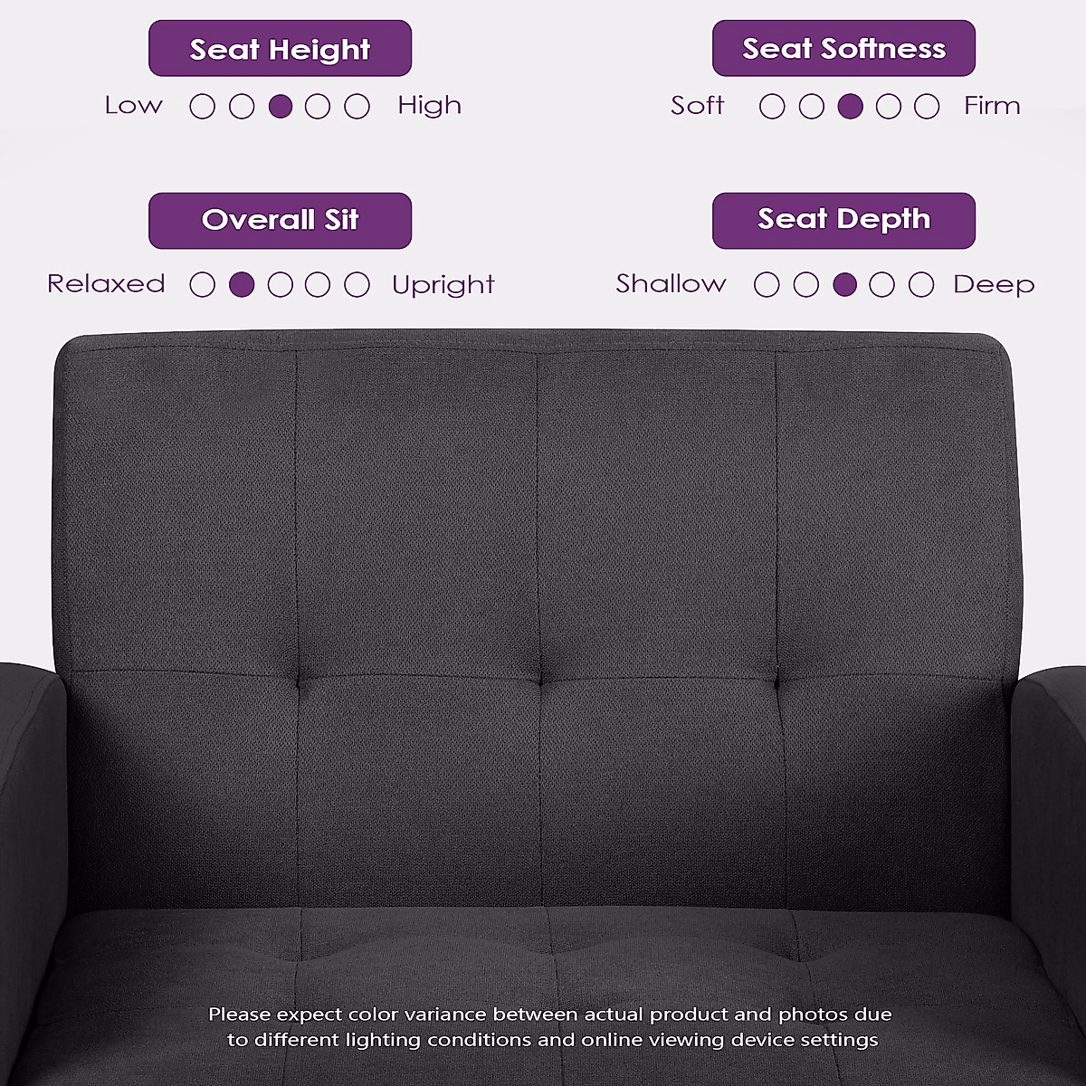 TYBOATLE Accent Chair, Living Room Chairs, Cozy Tufted Mid Century Modern Accent Chairs with Arms for Bedroom, Comfy Reading Arm Chair,Small Chairs for Small Spaces,Living Room,Office (1, Dark Grey)