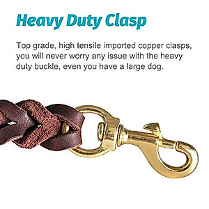 FAIRWIN Braided Leather Dog Training Leash 6 Foot - 5.6 Foot Military Grade Heavy Duty Dog Leash for Large Medium Small Dogs (M:5/8" x5.6ft, Brown) 004