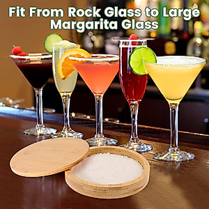 Margarita Salt Rimmer Set with Lid - Bamboo Salt Rimmer for Cocktails - Bar Party Glass Rimmering for Drinks, Cocktail Sugar Rimmer, Margarita Salt Container for Bar Salt and Sugar Rimmer Spice Box