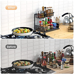 Tochek Under Sink Organizers and Storage, 2 Tier L-shaped Sliding Bathroom Organizer and Storage, Multi-purpose Pull Out Under Sink Organizer for Kitchen Bathroom, Black