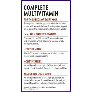 New Chapter Men's Multivitamin for Immune, Stress, Heart + Energy Support with Fermented Nutrients - Every Man's One Daily, Made with Organic Vegetables & Herbs, Non-GMO, Gluten Free - 96 ct