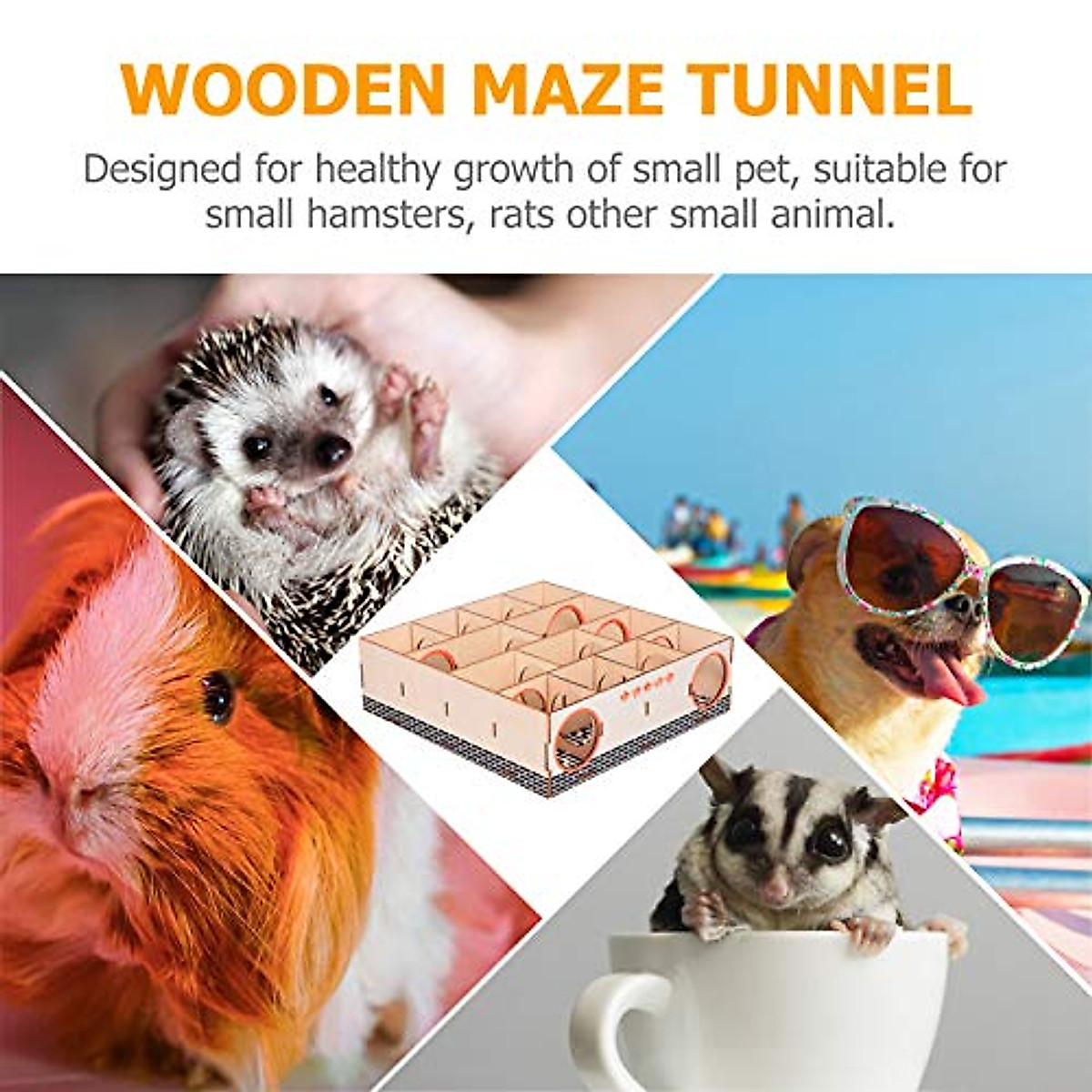 Hemobllo Hamster Wooden House, Hamster Maze Tunnel Toy, Small Pet Animals Activity Gerbil Labyrinth Dwarf Hamster Play Toys Maze Tunnel Mice Wooden Funny Toy Hamster Tubes