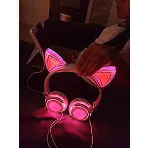 Olyre Wired Kids Cat Headphones with Microphone,Adjustable On-Ears Stereo Foldable LED Cute Kitty Gift Headset for Girls/Boys/Women/Teens Compatible with Computer Tablet PC iPad Smartphone (Pink)