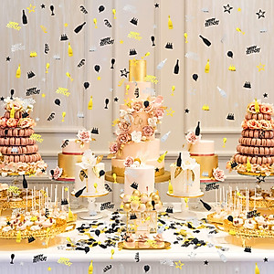 3000 PCS Black Gold Silver Happy Birthday Confetti Metallic Foil Stars Birthday Cake Balloon Confetti Table Scatter Confetti Decoration for Birthday Party Anniversary Baby Shower DIY Arts and Crafting
