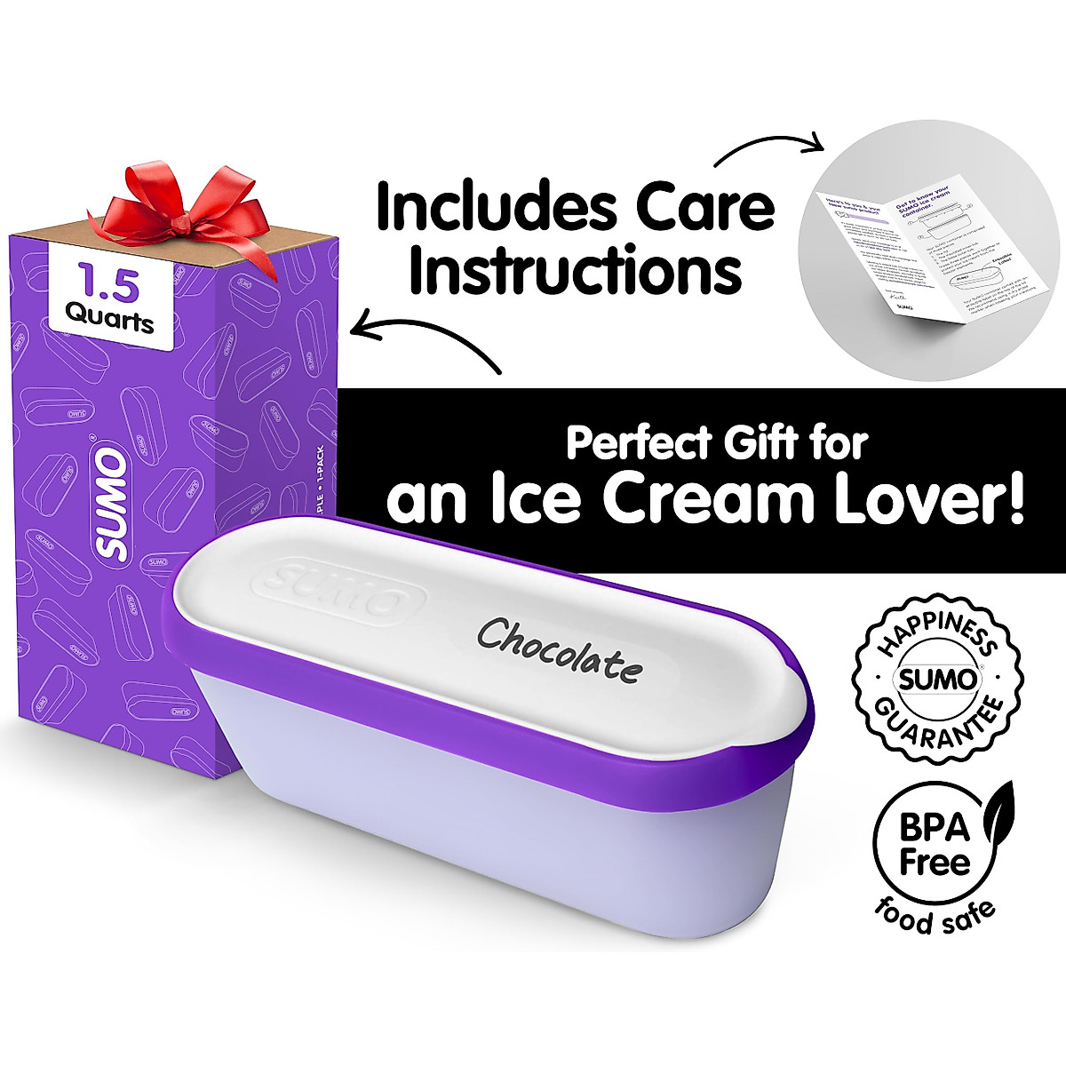 SUMO Ice Cream Containers with Lids for Homemade Ice Cream - 1.5 Quart per Container, Reusable Ice Cream Containers for Freezer Storage, Set of 2 Tubs, Purple