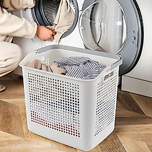 Minekkyes Set of 4 Large Hampers for Laundry with Handles, Plastic Laundry Baskets Bin, Dirty Clothes Storage Bin, White