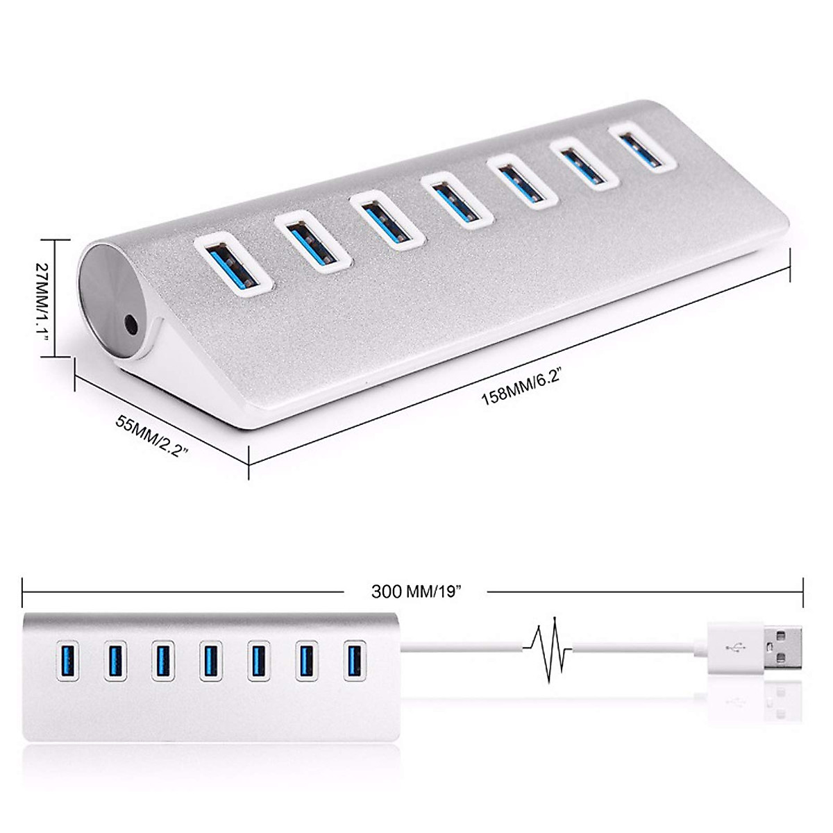 USB Hub, 7-Port Charging Interface Expansion, USB 3.0 High-Speed Data Transmission, for Desktop/Laptop Computers… (Silver)