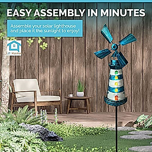 JT Home Blue Solar Lighthouse with LED Light- Decorative Outdoor Solar Lighthouse - Automatic Solar Powered Lighthouse Lamp for Garden, Patio & Lawn- 40” Tall