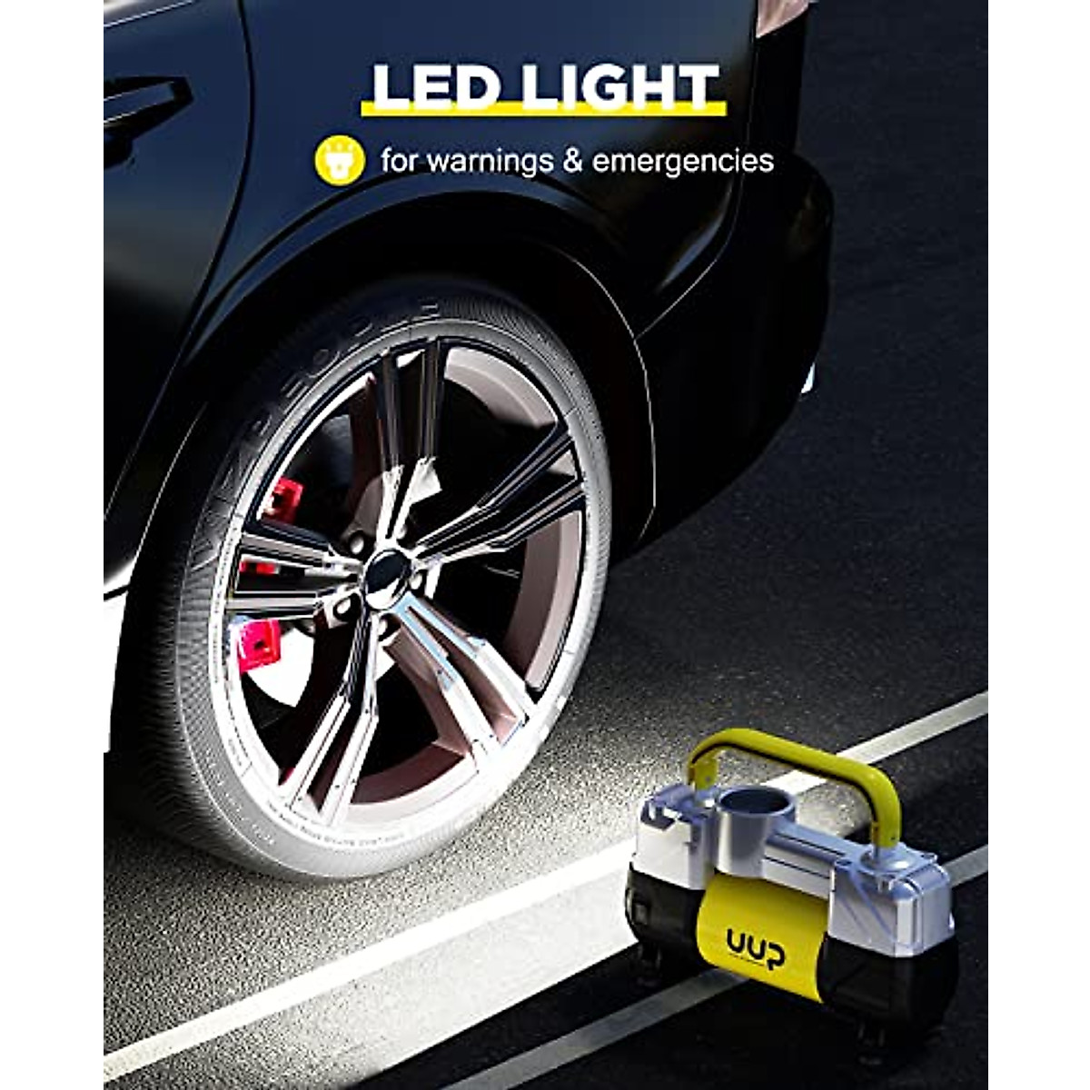 UUP Tire Inflator Air Compressor, 150PSI 12V DC Double Cylinders Heavy Duty Portable Air Pump w/Emergency LED Light for Truck, SUV, Car, RV