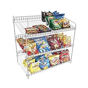 FixtureDisplays® 24" Wide X 14.9" Deep X 23.2" Tall 3-Open-Shelf Wire Rack for Countertop Chips Snack Book Display Organizer Concession Theatre Kitchen Pantry Stand White 19396-WHITE-2D
