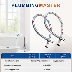 PLUMBINGMASTER 36'' Faucet Hose Connector, 3/8" Comp x 1/2" FIP Braided Stainless Steel Faucet Water Supply Lines for Bathroom Kitchen Sink Faucet 2Pcs