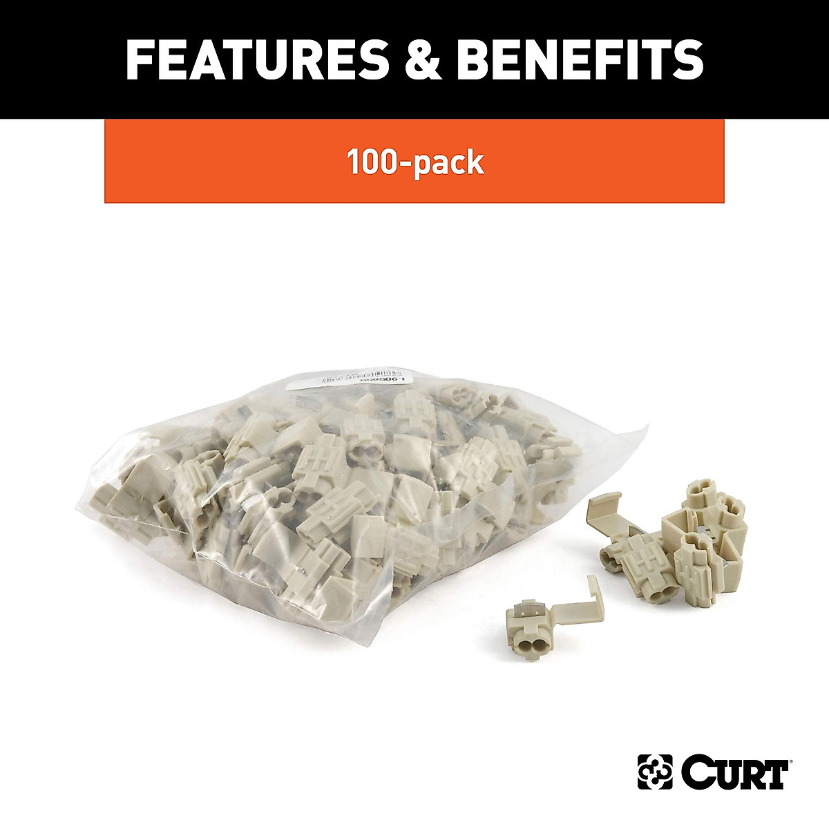 CURT 59906 18-14 Gauge White Scotch Snap Lock Wire Connectors, 100-Pack