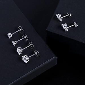TIKJE 925 Sterling Silver 3 Pairs Stud Earrings Sets 14K White Gold Plated Butterfly Round 4mm 6mm Earrings Stud for Women (Nickel Free)