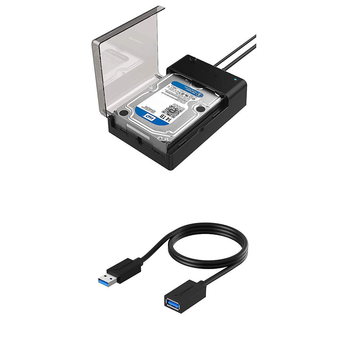 USB 3.0 Extension Cable A Male to A Female [Black] 3 Feet+ USB 3.0 to SATA External Hard Drive Lay Flat Docking Station for 2.5 or 3.5in HDD, SSD