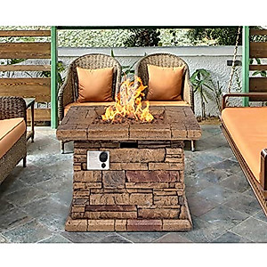 HOMPUS Outdoor Propane Fire Pit Table 32-inch Imitation Stone Square Concrete Propane Fire Pit with Lava Rocks and Rain Cover 50,000 BTU Gas Smokeless Fire Pit for Outside Patio,Garden,Deck,Backyard