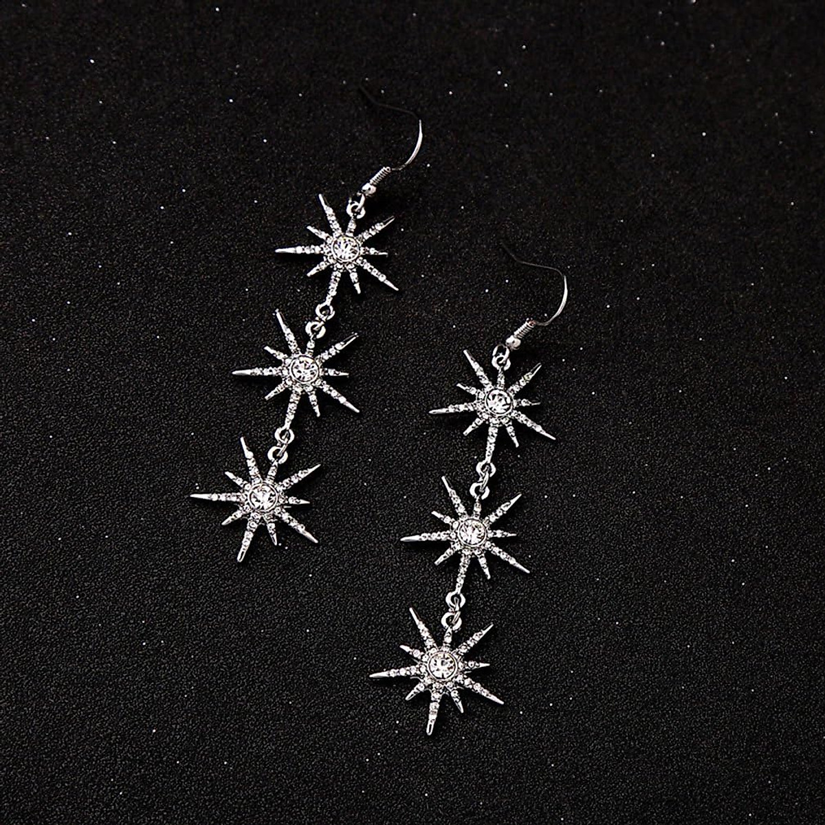 Star Drop Dangle Earrings Crystal Snowflake Earrings for Woman Silver Winter Party Christmas Wedding Women's Jewelry Tengkou (silver-plated-base)