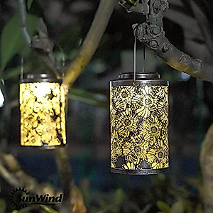 Solar Lanterns Outdoor Hanging - Garden Solar Lights Metal Outdoor Lantern 2 Pack Decorative Garden Table Lights Solar Powered SUNWIND 2 Pack for Porch, Patio, Home (Flower)