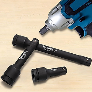 Toolwiz 3/4” Drive Impact Extension Bar 4”, 6”, 10” (3 Piece) Cr-Mo Steel, Expand the Range of Impact Drivers, Organized in PVC Box - Black 3/4 Drive Impact Socket Set 3/4 drive socket set