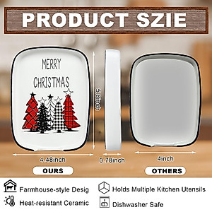 Teenyyou Christmas Ceramic Spoon Rest Farmhouse Spoon Rest Christmas Tree Cooking Utensils Holder Dishwasher Safe for Stove Top Xmas Kitchen Decorations Merry Christmas Housewarming Gift