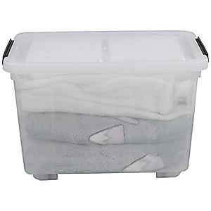 Leendines 30 Liter Clear Storage Box with Wheels, 4 Packs Large Plastic Bins