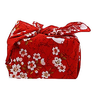 VALICLUD Bento Wrapping Cloth Cherry Flower Rabbit Printed Handkerchief Japanese Style Bento Lunch Bandana Cover Bag Decorative Table Cloth for Home Picnic Camping Outdoor Red