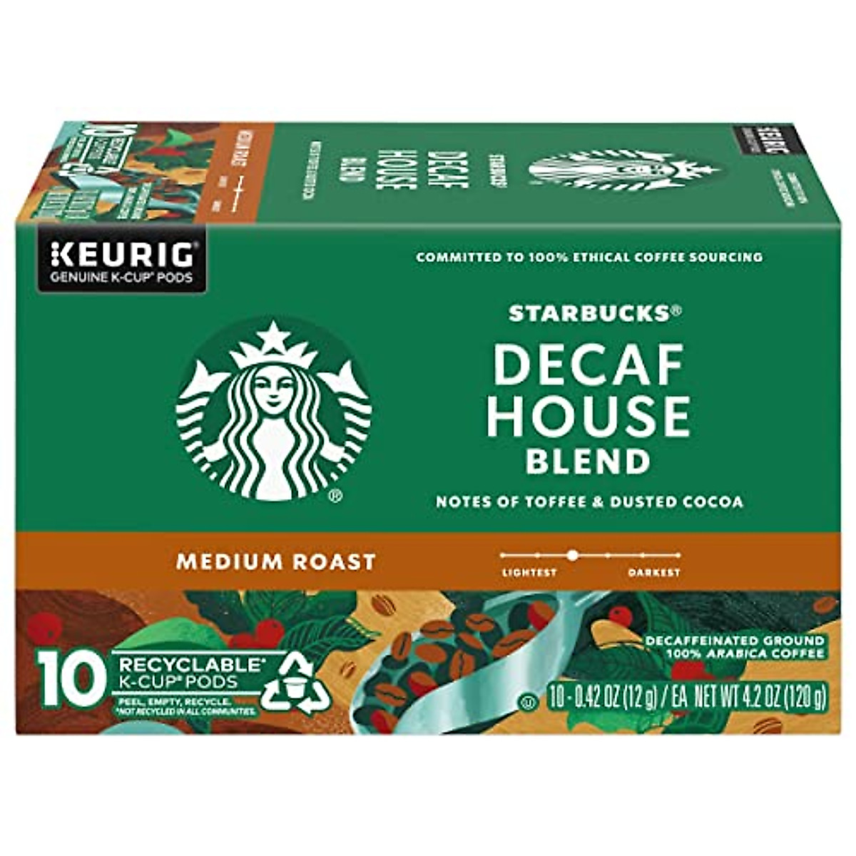 Starbucks Decaf House Blend Coffee K-Cup Pods, Medium Roast Decaffeinated Ground Coffee K-Cups for Keurig Brewing System, 10 CT K-Cups/Box (Pack of 3 Boxes)