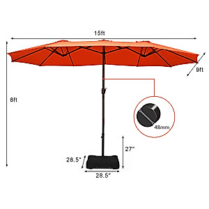 Tangkula 15 Ft Patio Double Sided Umbrella with Base, Extra Large Market Outdoor Twin Table Umbrella with Crank Handle