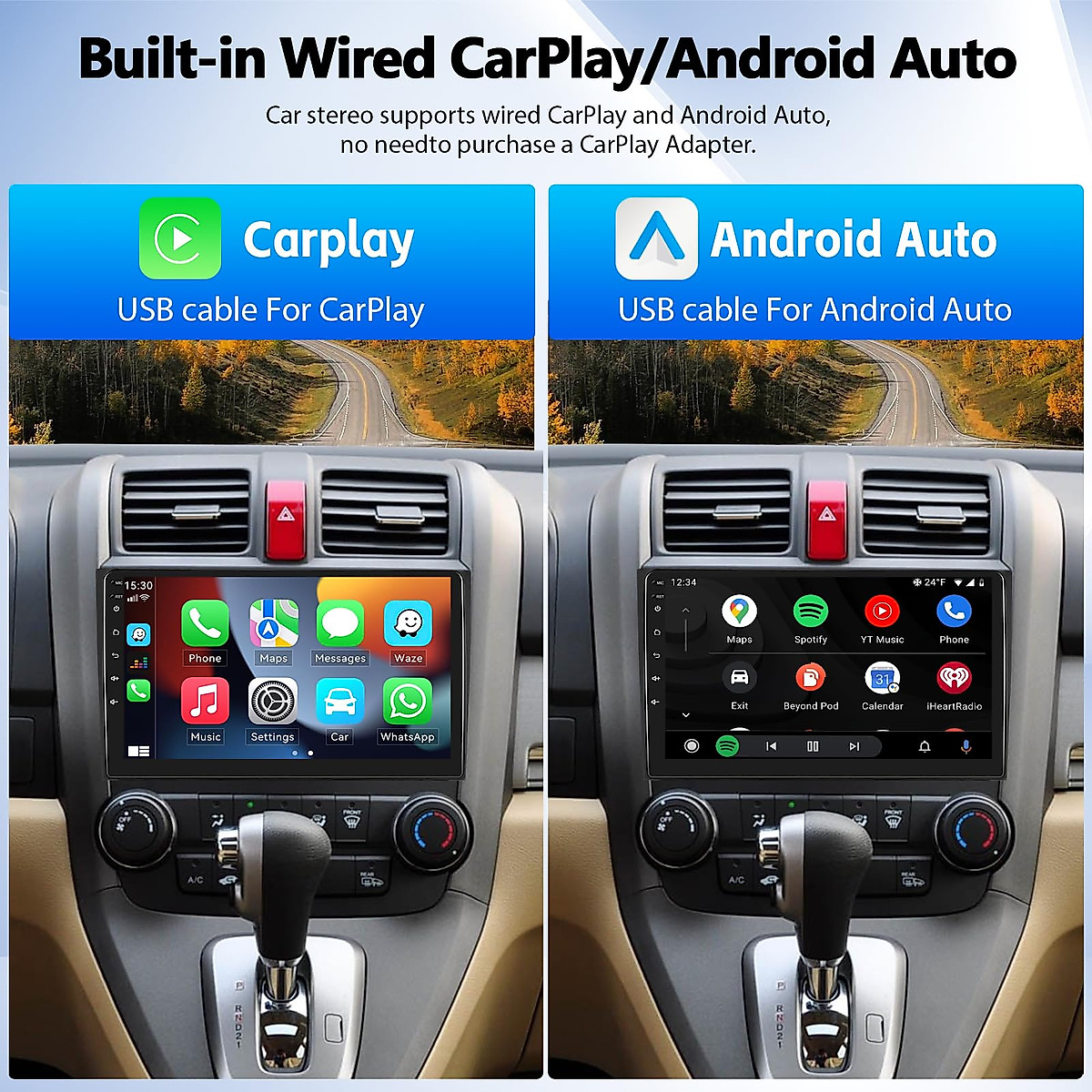 Car Stereo MP5 Player for Honda CRV 2007-2011 Car Radio with Apple Carplay Android Auto Mirror Link, 9" Touch Screen Car Radio with Bluetooth Backup Camera FM SWC Dual USB Input