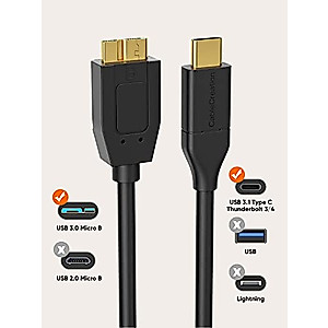 CableCreation USB C Hard Drive Cable 1FT, 10Gbps Data Transfer Speed, USB C to Micro B Male Cable, Compatible with Seagate, WD, Toshiba, Samsung External Hard Drive and More - Black