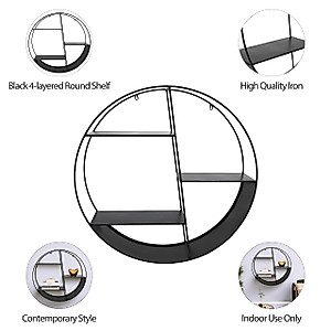 Sagebrook Home 32" Round Black Shelf - 4 Layered Contemporary Floating Metal Wall Shelf for Creative Home, Office, Bathroom, Bedroom, Living Room Decor