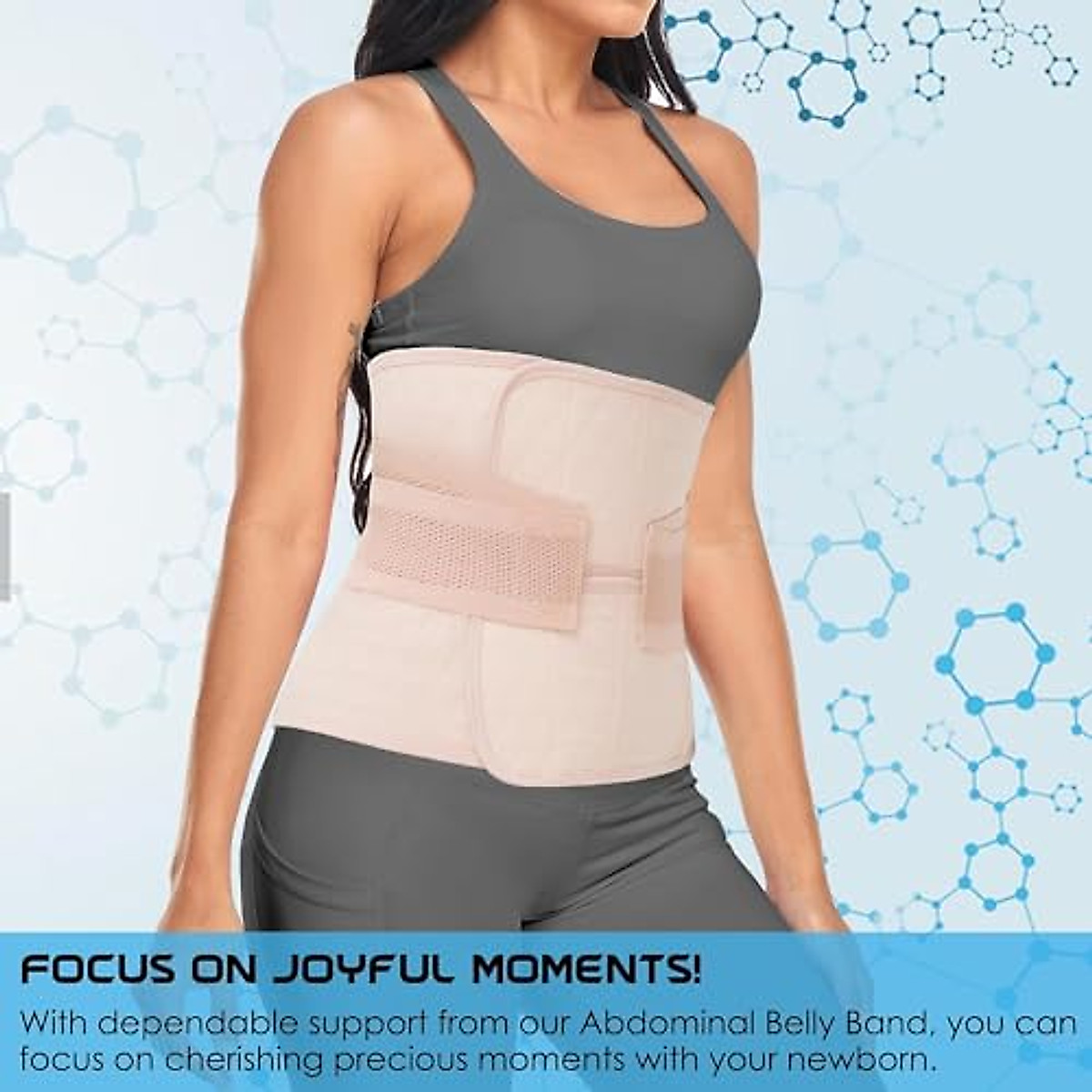 Postpartum Belly Wrap Postpartum Belly Band, Abdominal Binder Postpartum Essentials Post Surgery Belly Support Belt(Small/Medium, 2-Beige)