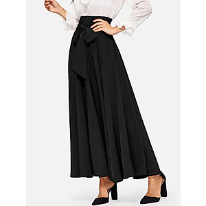 SweatyRocks Women's Elegant High Waist Skirt Tie Front Pleated Maxi Skirts Black L