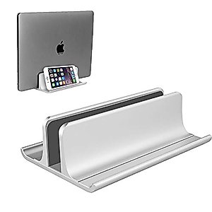 Vertical Laptop Stand Holder Adjustable Desktop Notebook Dock Space-Saving Three-in-one for All MacBook Pro Air, Mac,HP, Dell, Microsoft Surface,Lenovo, up to 17.3 inch Silver