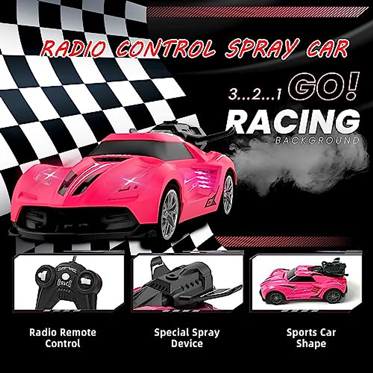 OLMURI Kids Remote Control Car, 1:24 RC Car Toys with Spray, 2.4Ghz LED Light Pink RC Drift Racing Car, Toys Car Gifts for Kis 6-12 and Girls