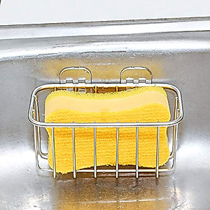 Toplife Adhesive Sponge Holder, Stainless Steel Kitchen Sink Caddy, Silver