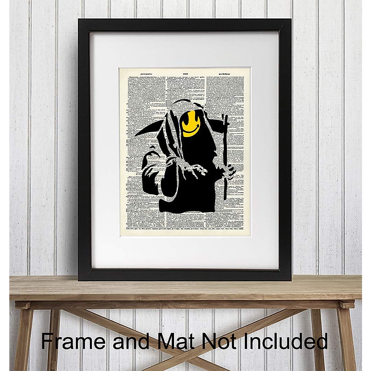 Banksy Grim Reaper Graffiti Dictionary Art - 8x10 Smiley Face Poster - Modern Home or Dorm Decor, Contemporary Wall Decoration Print - Funny Gift for Street Art Fans - Unframed Photo Print Sign