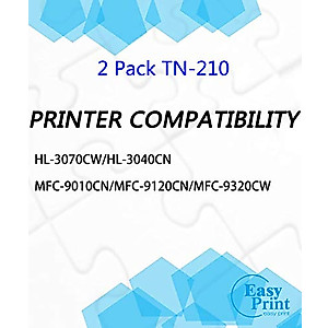 EASYPRINT (2-Pack of Black) Compatible Black TN210 Toner Cartridge TN-210 Used for Brother HL-3040CN, HL-3045CN, HL-3070CW, HL-3075CW, MFC-9010CN, MFC-9120CN, MFC-9125CN, MFC-9325CW, MFC-9320CW