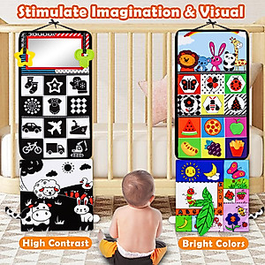Tummy Time Mirror Baby Toys 3-6 Months Infant Newborn Toys 0-3 Months Brain Development Montessori Sensory Crinkle Toys Teether Black and White High Contrast Baby Toys 0-6 6-12 Month Boy Girl Gifts