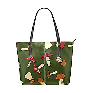 Mushroom Cute Handbags Shoulder Bag Large Leather Tote Bags for Women School Bag Top Handle Shoulder Satchel White with Zipper Pocket for Work Travel School